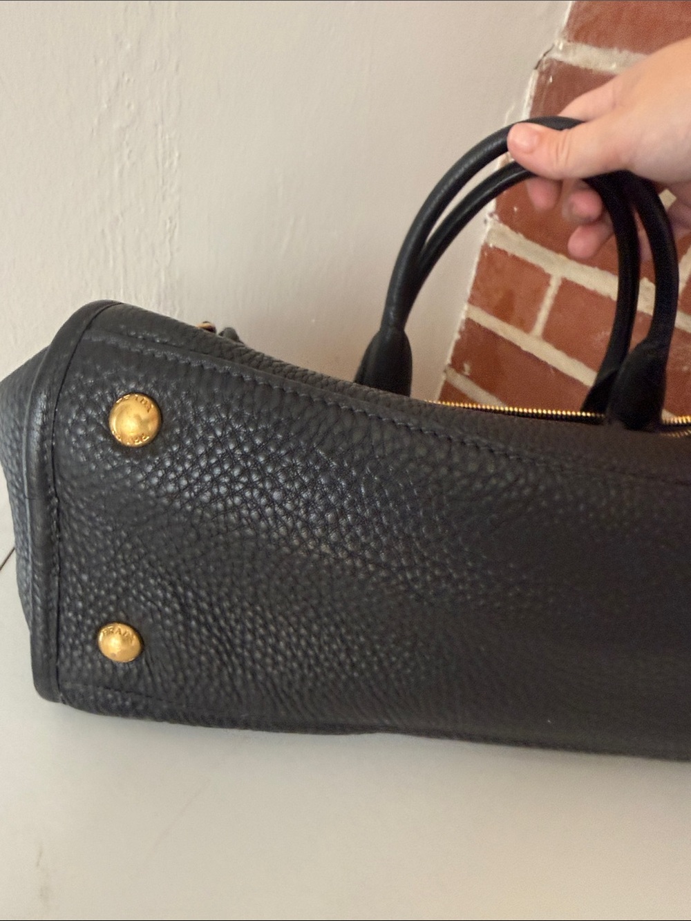 Prada | Bags | Authentic Prada Vitello Daino Black Pebbled Leather ...